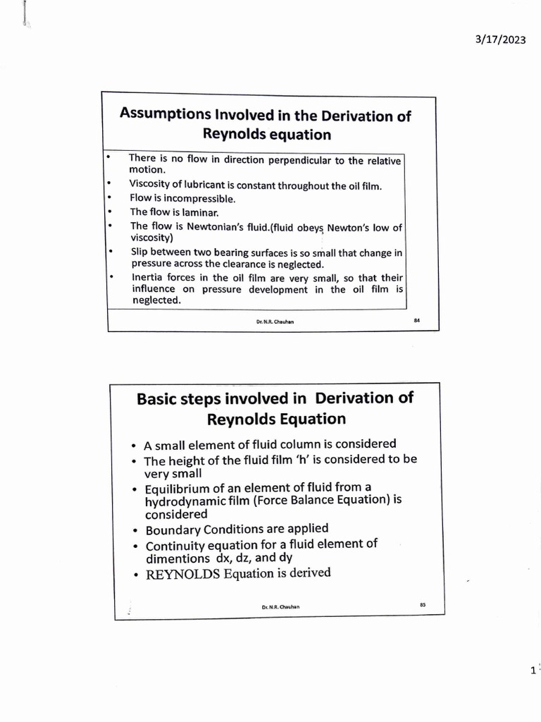 Derivation of Reynolds Equation for Lubrication | PDF | Fluid Dynamics ...