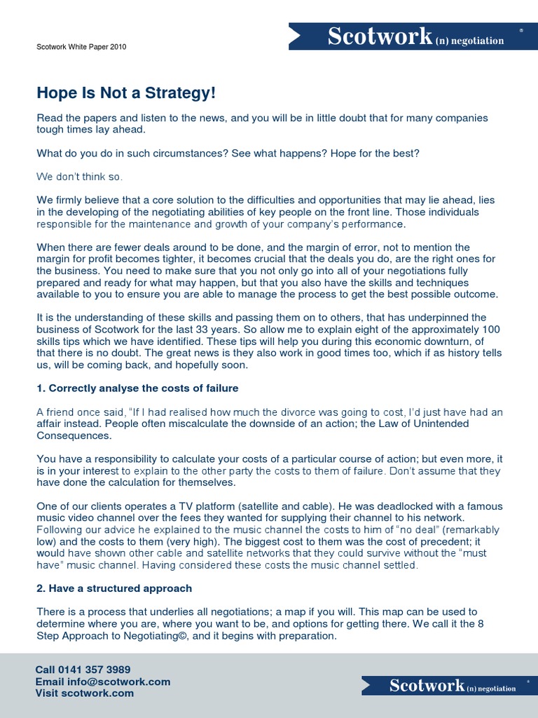 Hope Is Not A Strategy | PDF