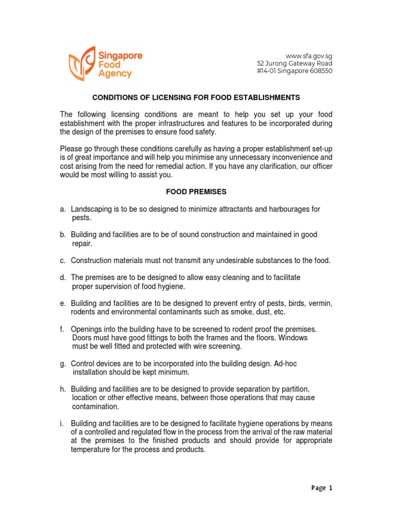 Licensing Condition - Food Processing Establishment | PDF | Wall ...