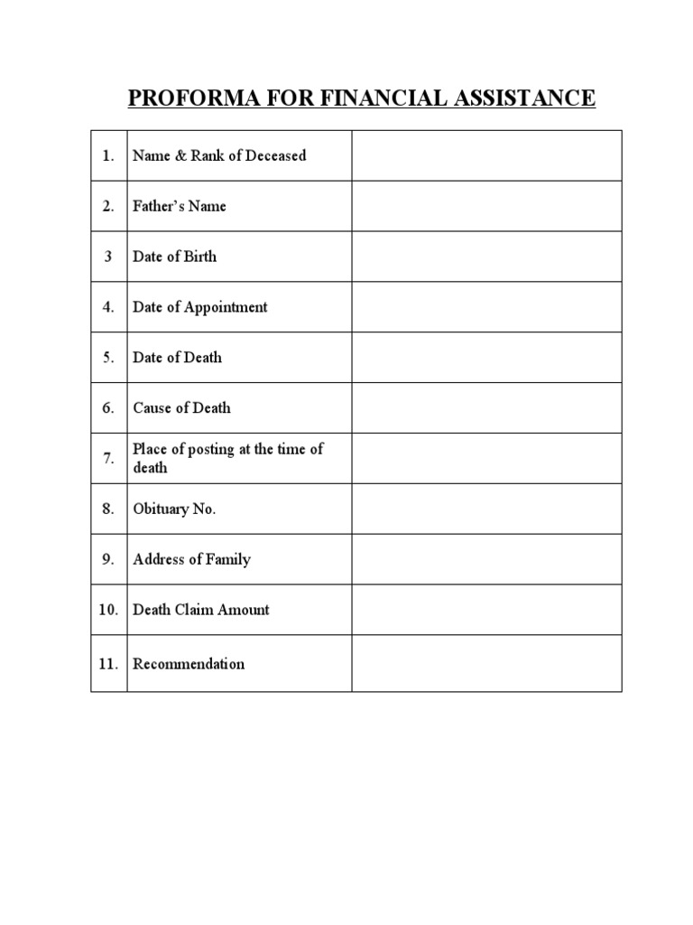 Proforma of Financial Assistance | PDF