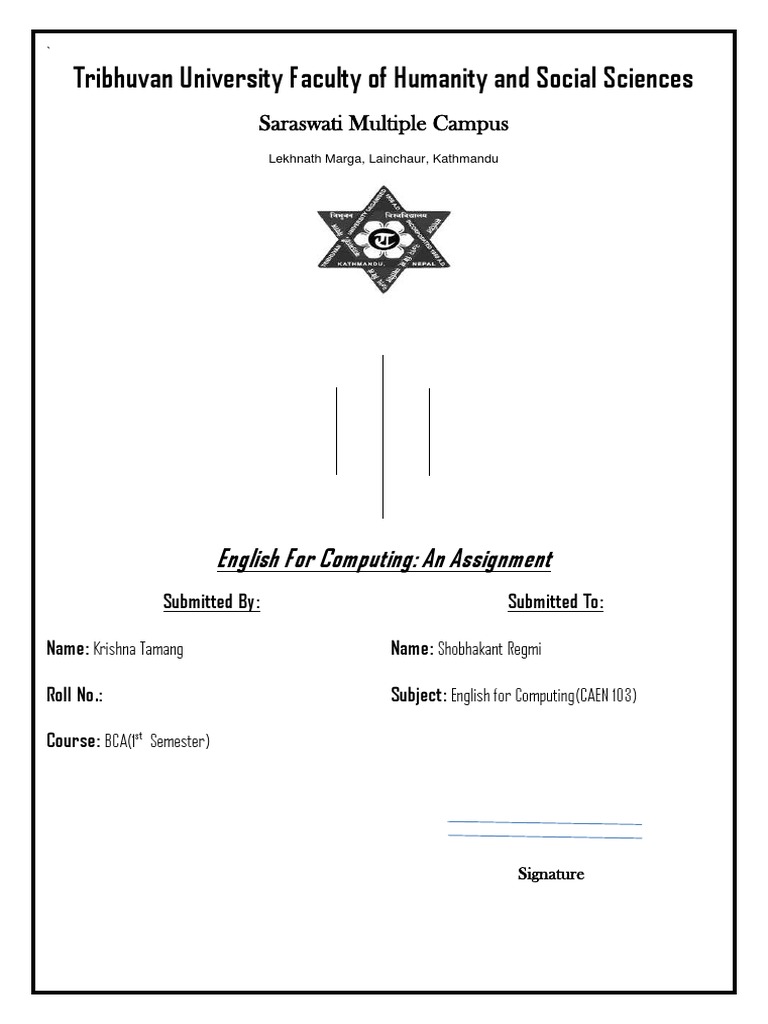 BCA English I Assignment Saraswati Multiple Campus | PDF | Operating ...