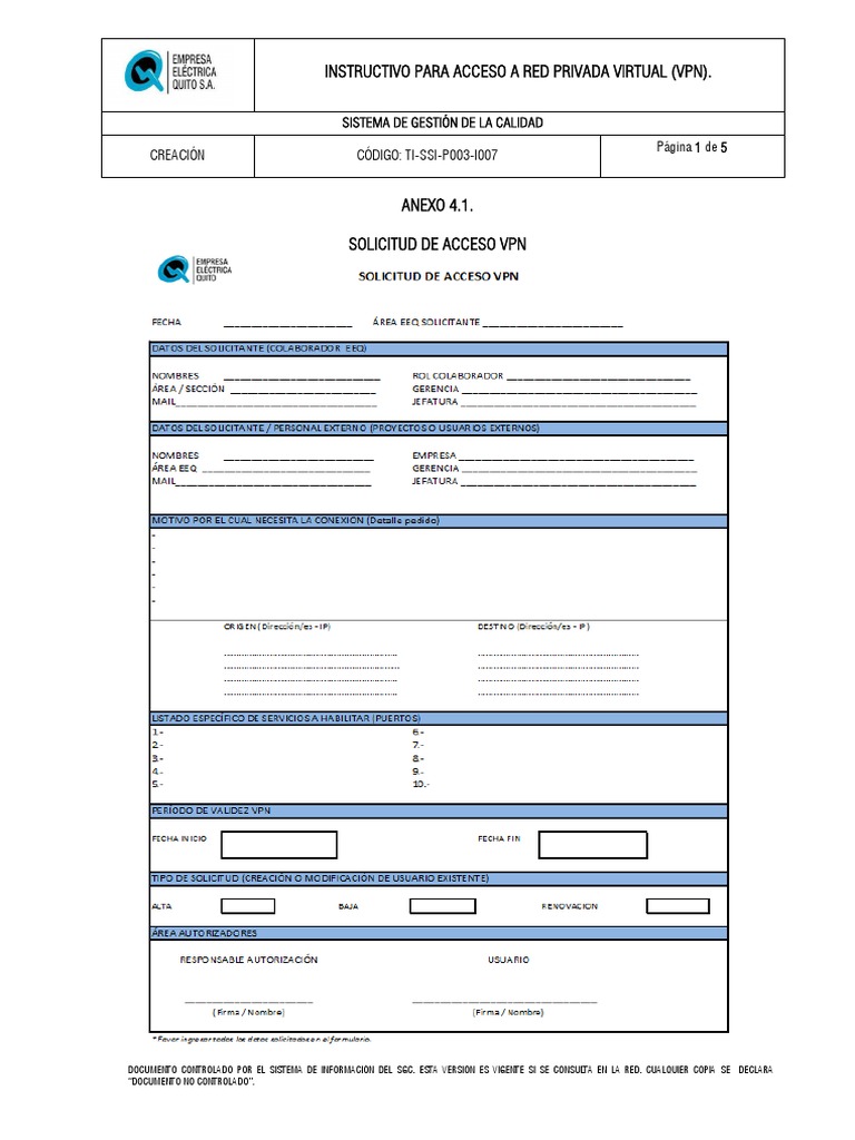 Formulario 4.1 Acceso VPN | PDF