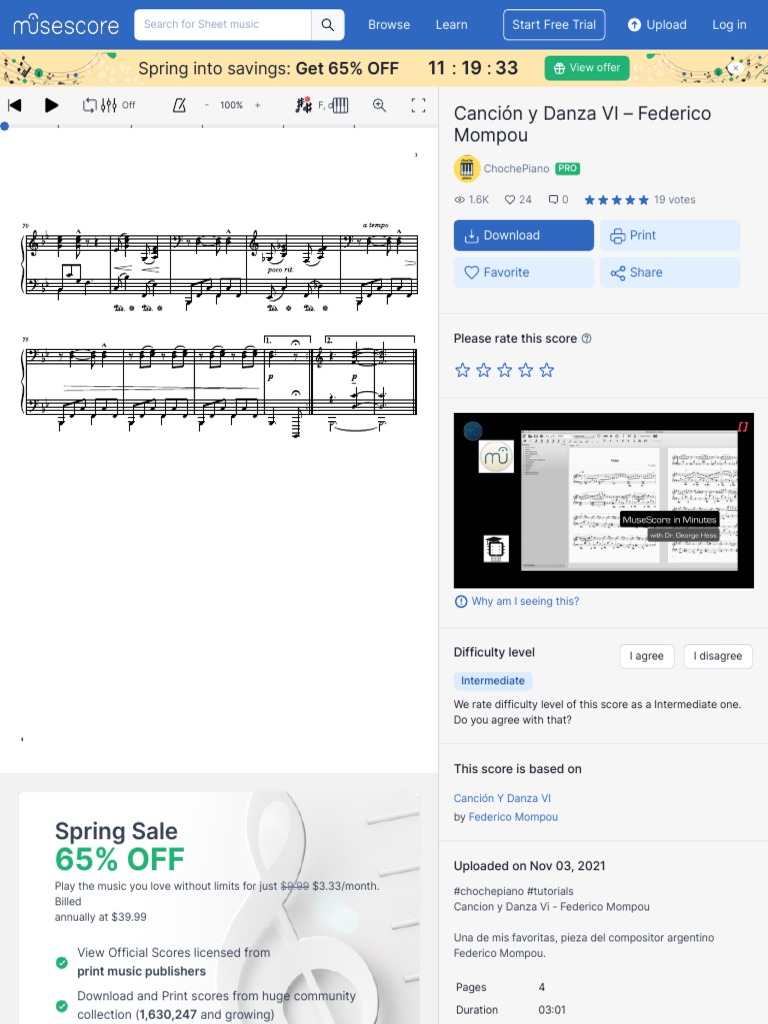 Canción y Danza VI - Federico Mompou Sheet Music For Piano (Solo) Musescore - Com 4 | PDF ...