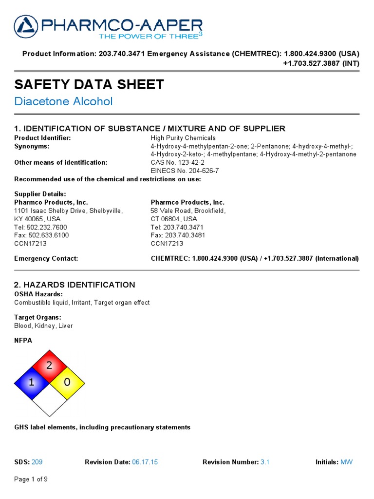 Diacetone Alcohol(1)_English (2) (3) | PDF