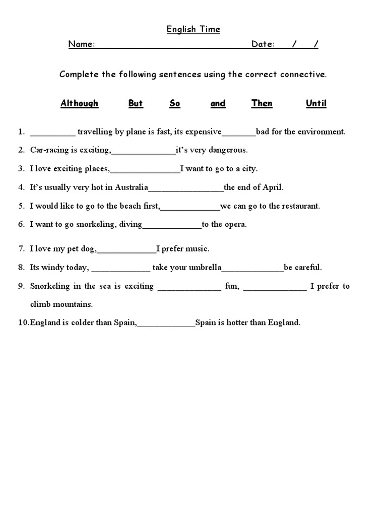 Connectives Worksheet | PDF