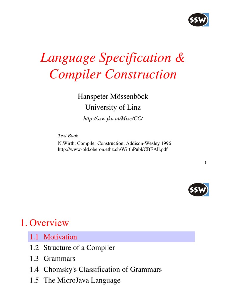 Language Specification & Compiler Construction: Hanspeter Mössenböck University of Linz | PDF ...