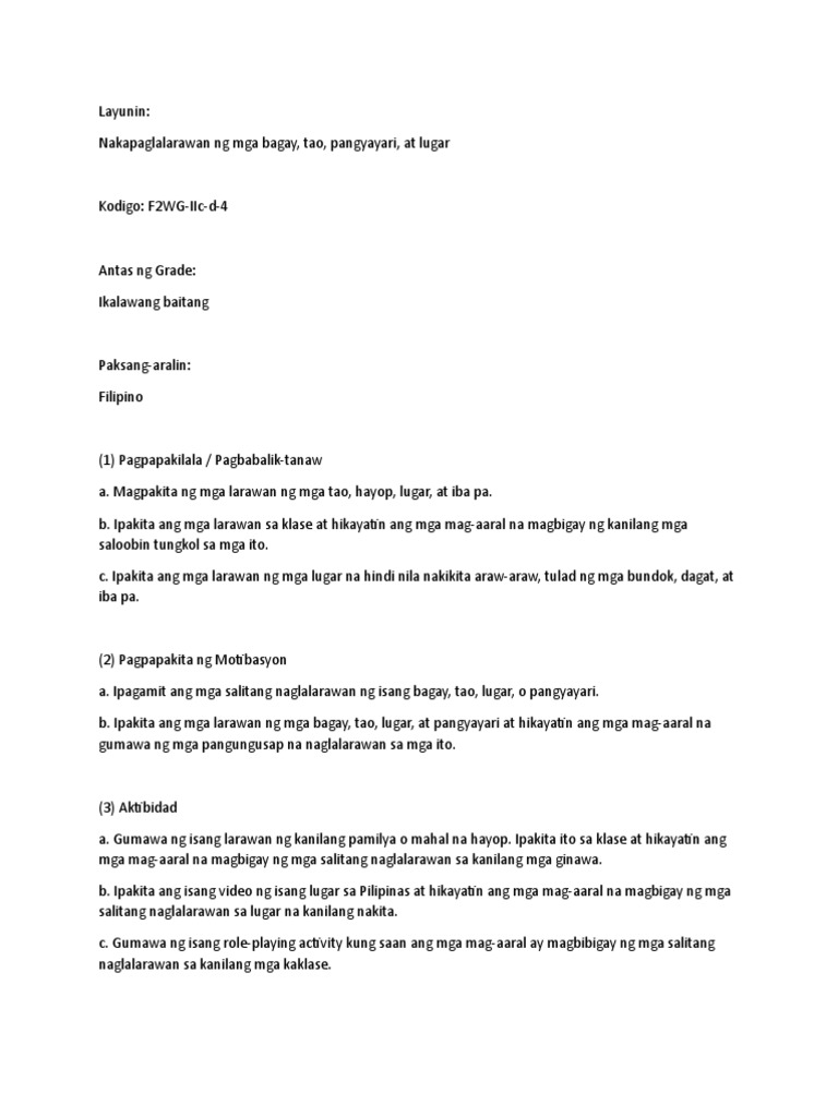 Layunin FILIPINO 2 LP | PDF