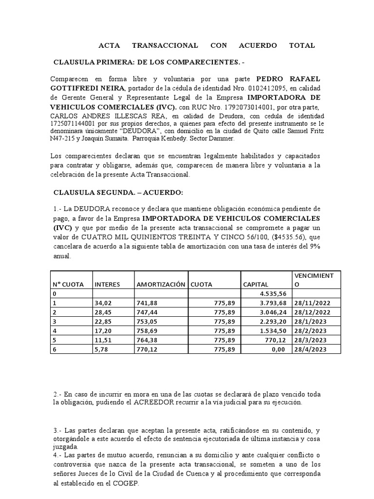 Acta Transaccional | PDF