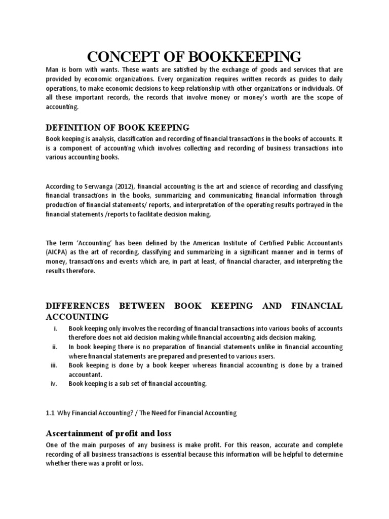 Concept of Bookkeeping | PDF | Accounting | Bookkeeping