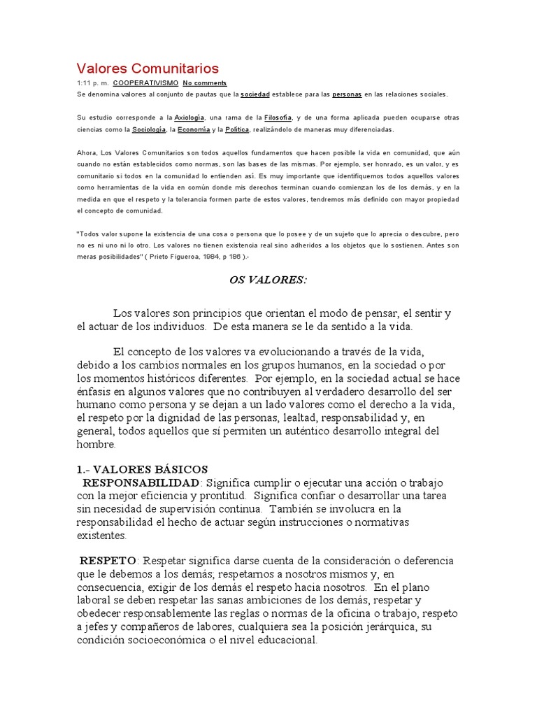 Valores Comunitarios | PDF | Sociedad | Existencia