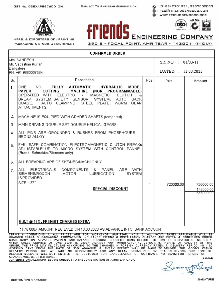 Sandesh Bangalore PPC | PDF | Mechanical Engineering | Manufactured Goods