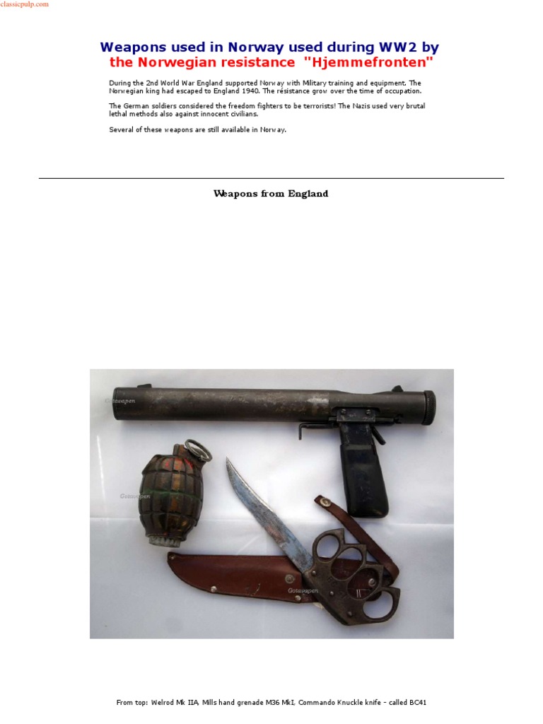Weapons used in Norway used during WW2 | PDF | Projectile Weapons | Tools