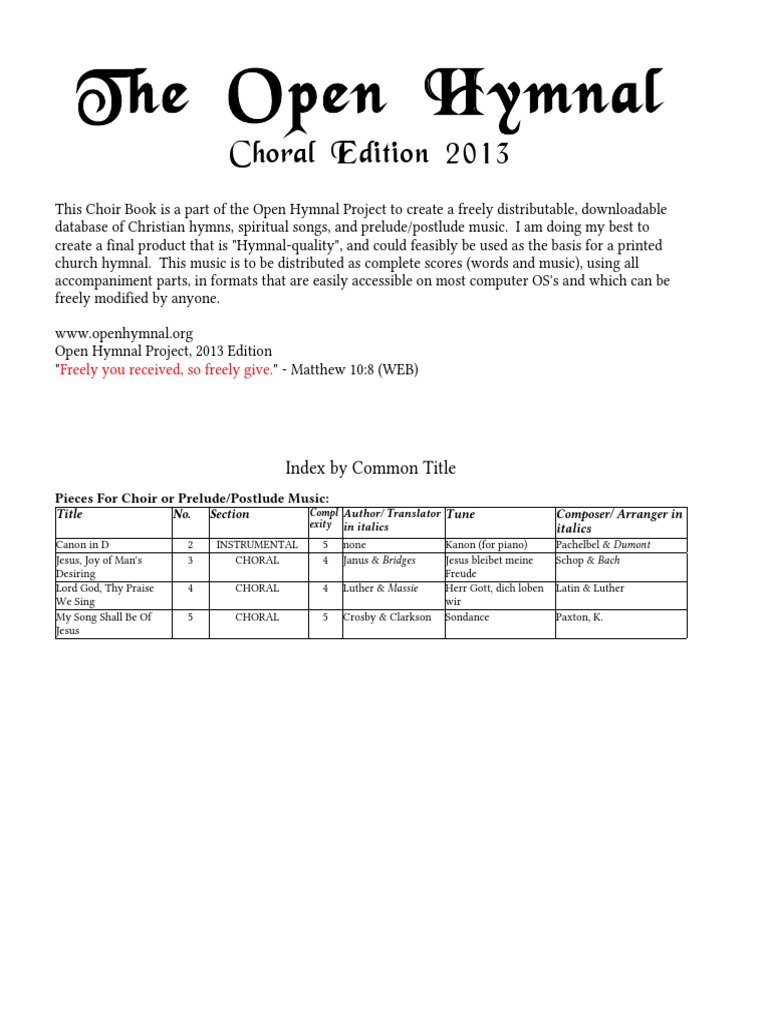 Open Hymnal Choral 2013 | PDF | Copyright | Jesu, Joy Of Man's Desiring