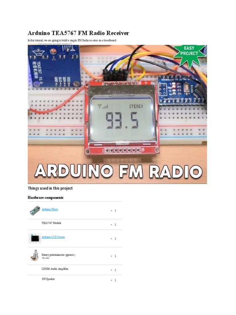 Arduino Tea5767 Fm Radio Receiver Pdf Frequency Modulation Arduino