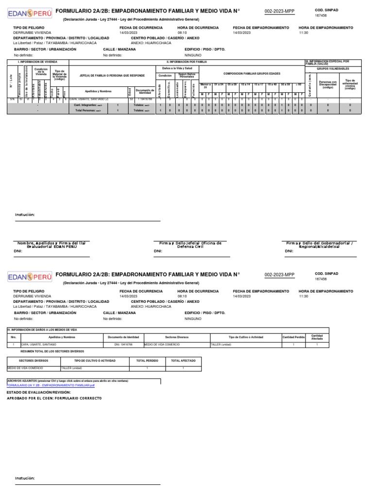 Formulario 2a y 2b - Empadronamiento Familiar - Sistema | PDF