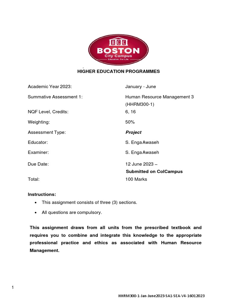 HHRM300-1-Jan-June2023-SA1-SEA-V4 16012023 | PDF