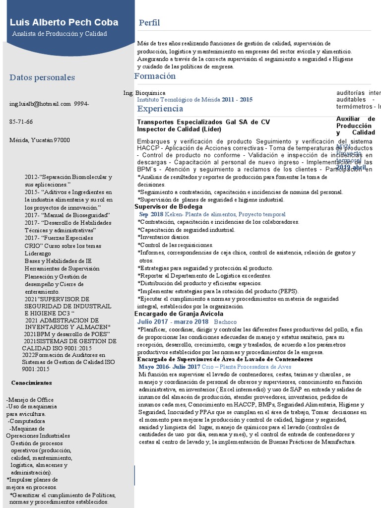 Luis Alberto Pech Coba: Perfil | PDF