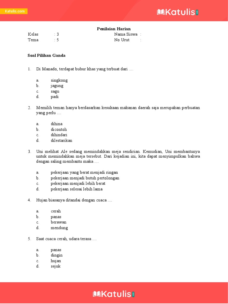 Soal PH Kelas 3 Tema 5 | PDF