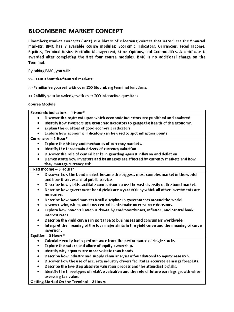 Bloomberg Market Concepts Guide | PDF