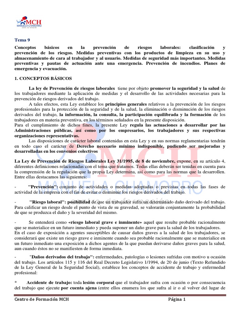 T9 Prevención Riesgos Laborales | PDF