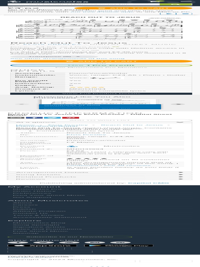 Elvis Presley Reach Out To Jesus Sheet Music in F# Major (Transposable) - Download & Print - SKU ...