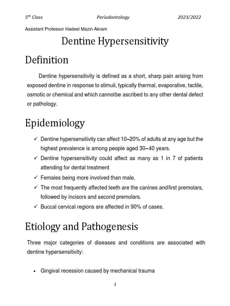 01 Dentin Hypersensitivity | PDF | Periodontology | Dentin