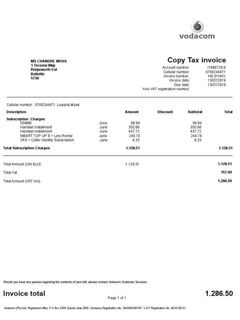 Vodacom A4 XR 128GB | Download Free PDF | Invoice | Taxes