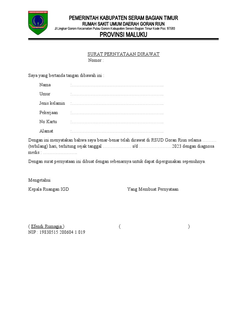 Surat Pernyataan Dirawat 3 | PDF