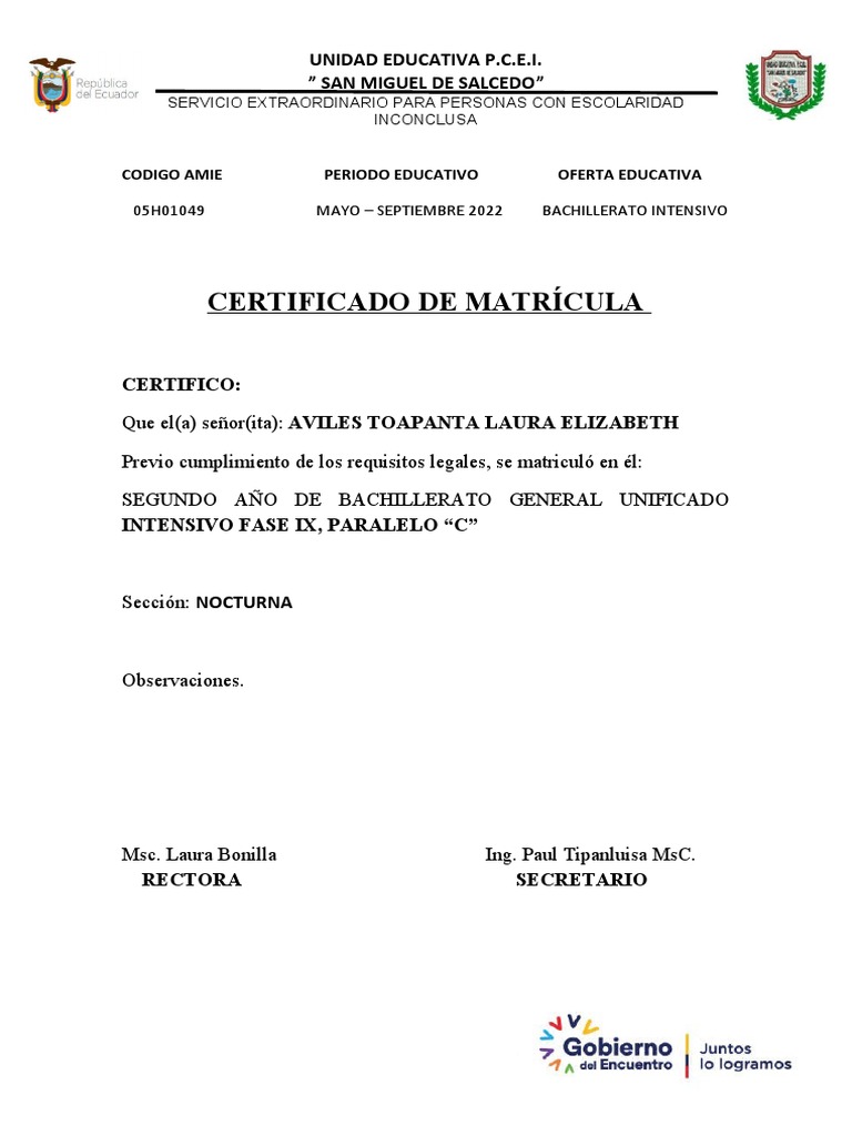 Formato Certificados de Matrícula | PDF | Ciencias sociales