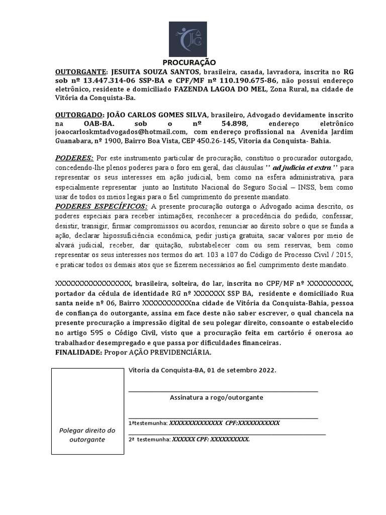PROCURAÇÃO A ROGO | PDF | Procuração | Advogado