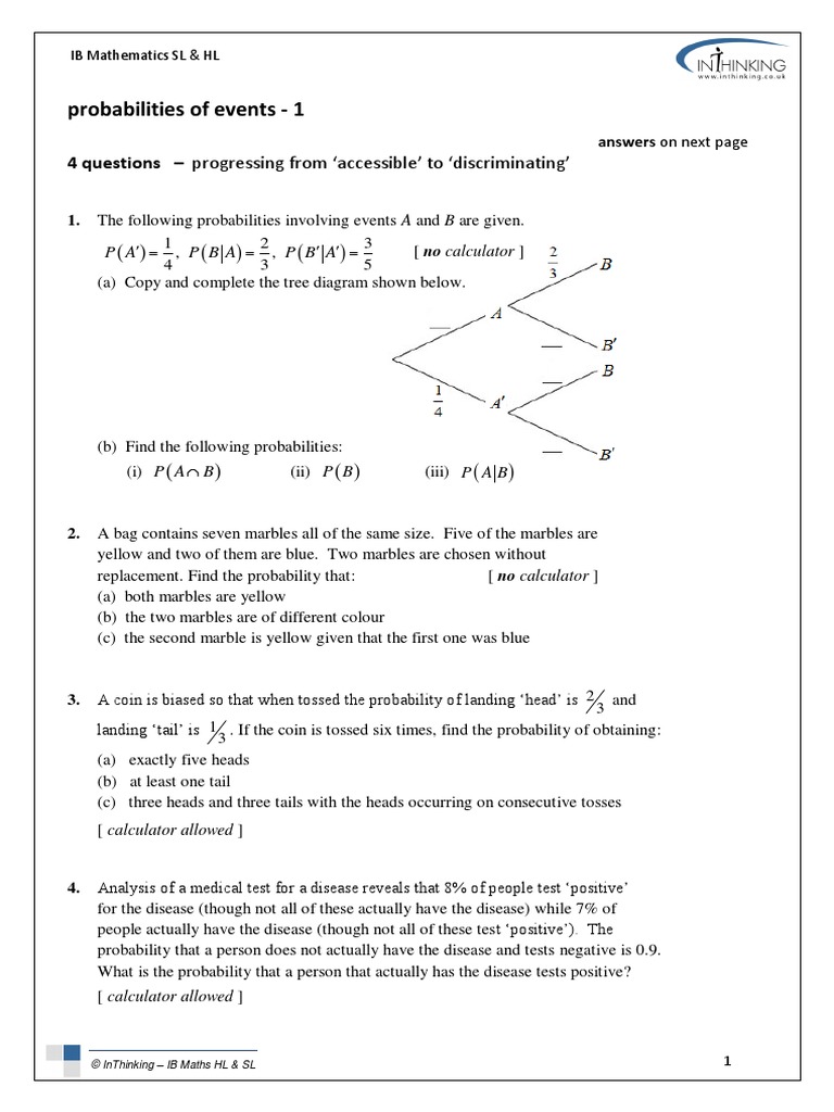 4 Qs Probability Events 1 With Answers v3 | PDF | Probability | Science