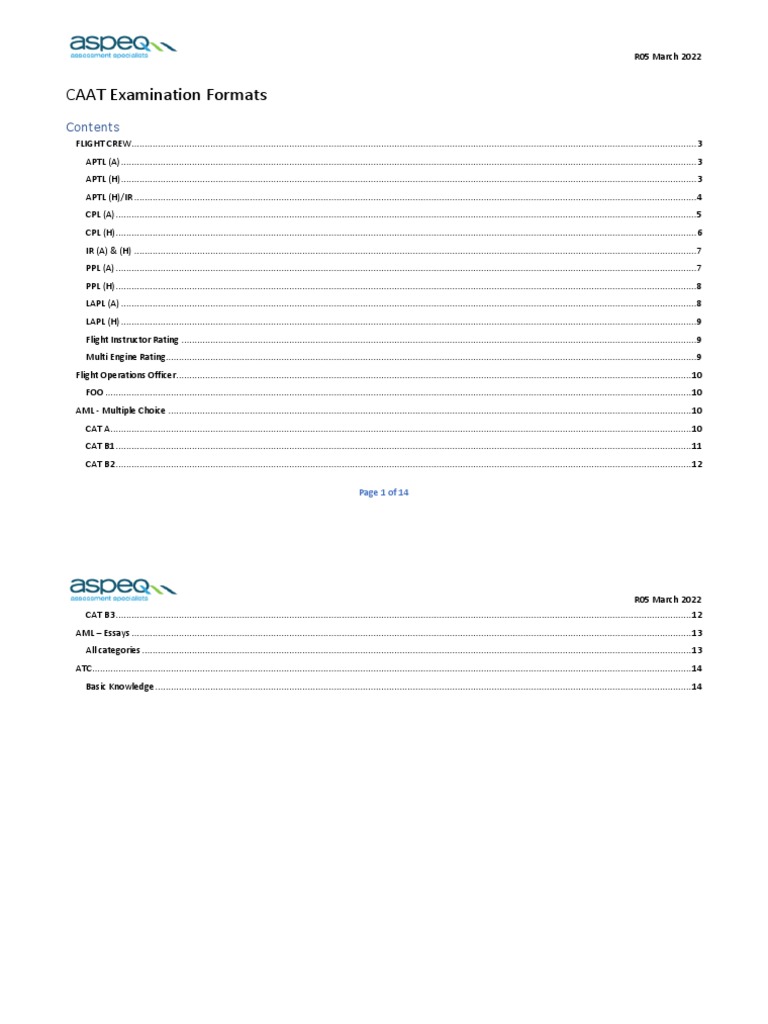 CAAT Exam Format Breakdown | PDF | Multiple Choice | Flight Instructor