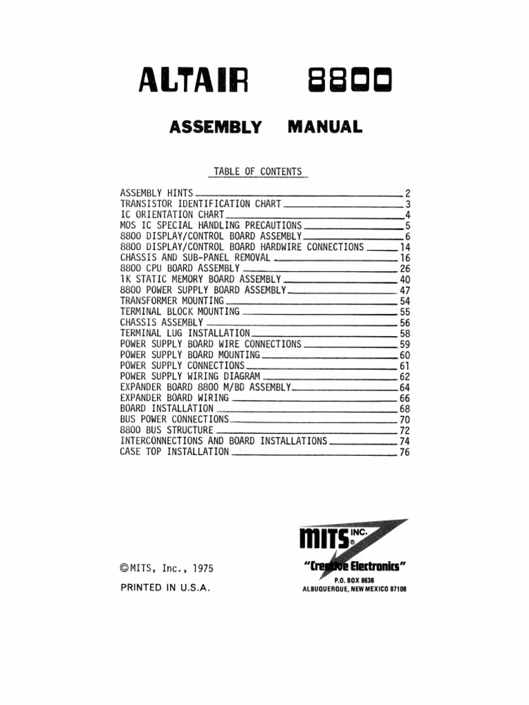 Altair Assembly Manual Beta 3 | PDF