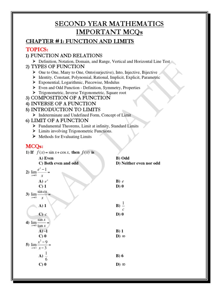 XII Important MCQs (For Board Exam) | PDF | Ellipse | Line (Geometry)