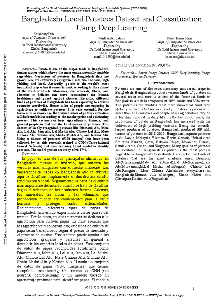Bangladeshi Local Potatoes Dataset and Classification Using Deep Learning | PDF | Accuracy And ...