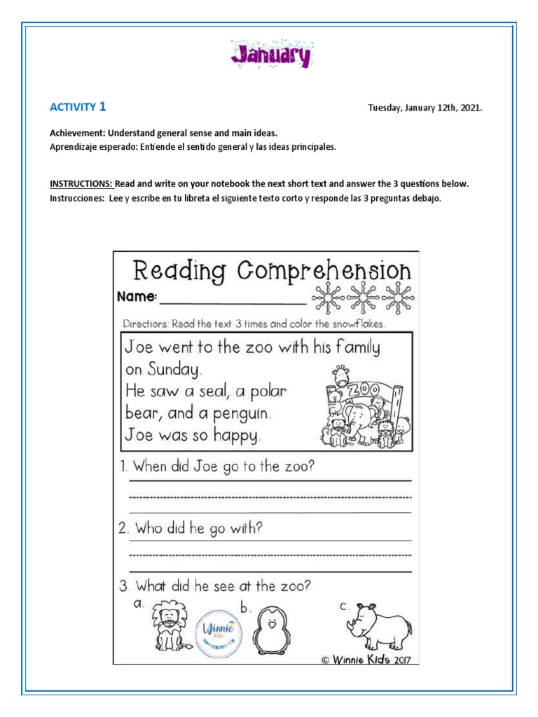 Workbook 1ST Grade (January) | PDF