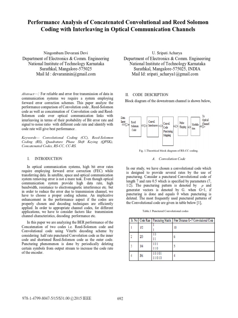 Performance Analysis Of Concatenated Download Free Pdf Code Signal Processing