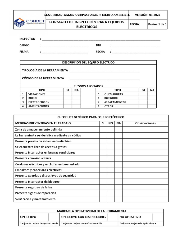 Inspección de Seguridad para Equipos Eléctricos | PDF