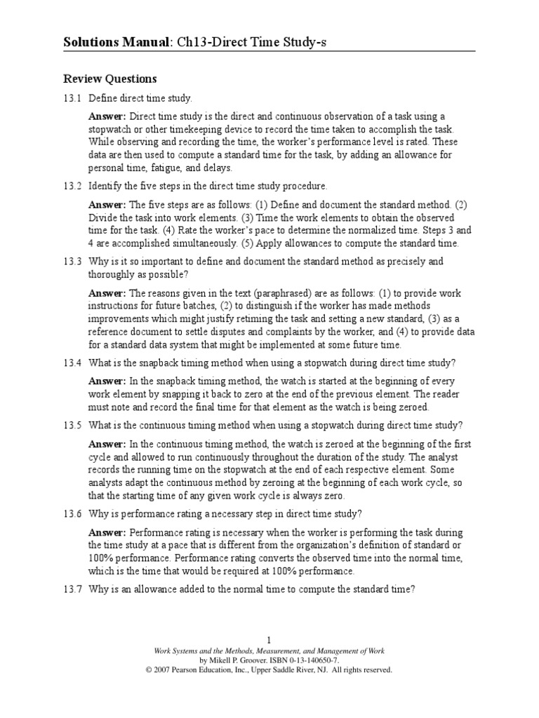 Solutions Manual: Ch13-Direct Time Study-S: Review Questions | PDF