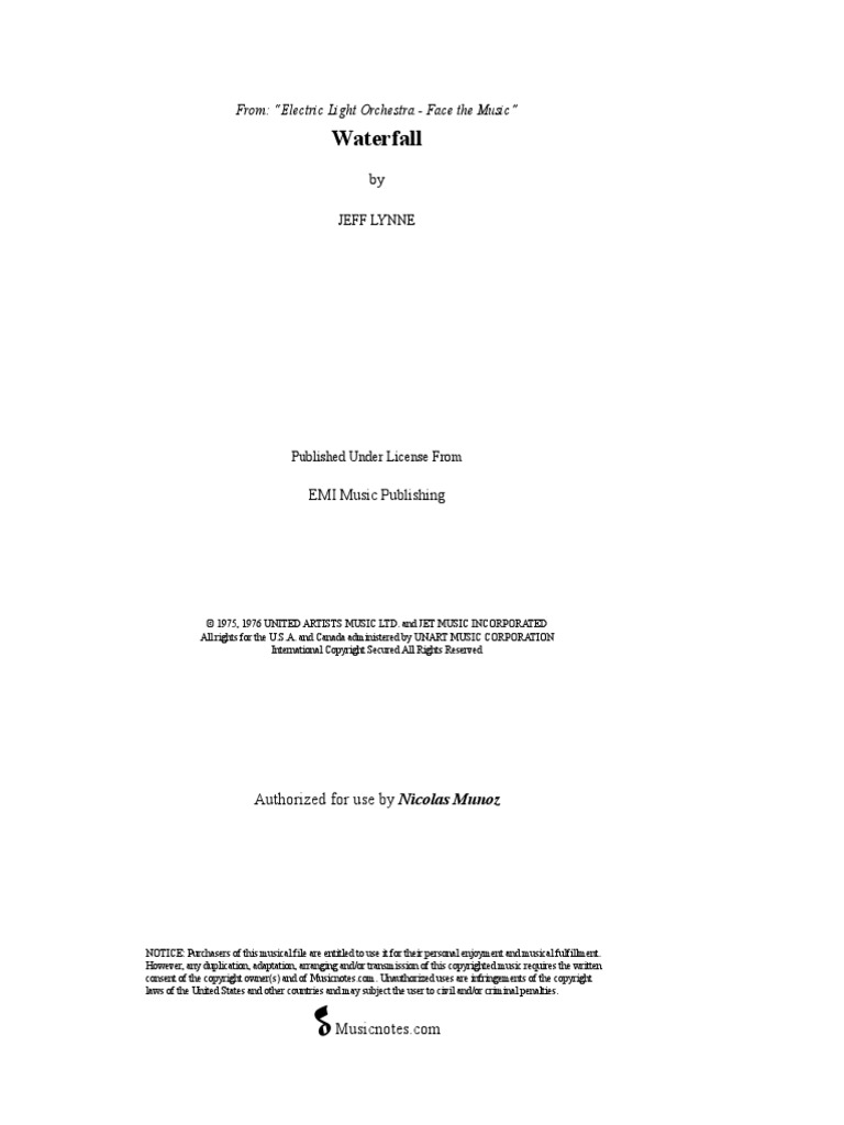 Waterfall ELO Piano Sheet | PDF