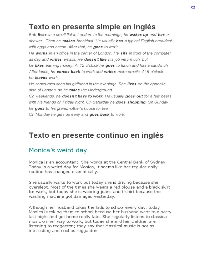 Texto en Presente Simple en Inglés 2 | PDF