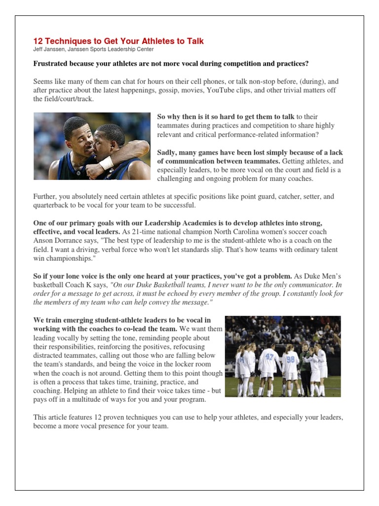 12 Techniques To Get Your Athletes To Talk by Jeff Janssen | PDF ...