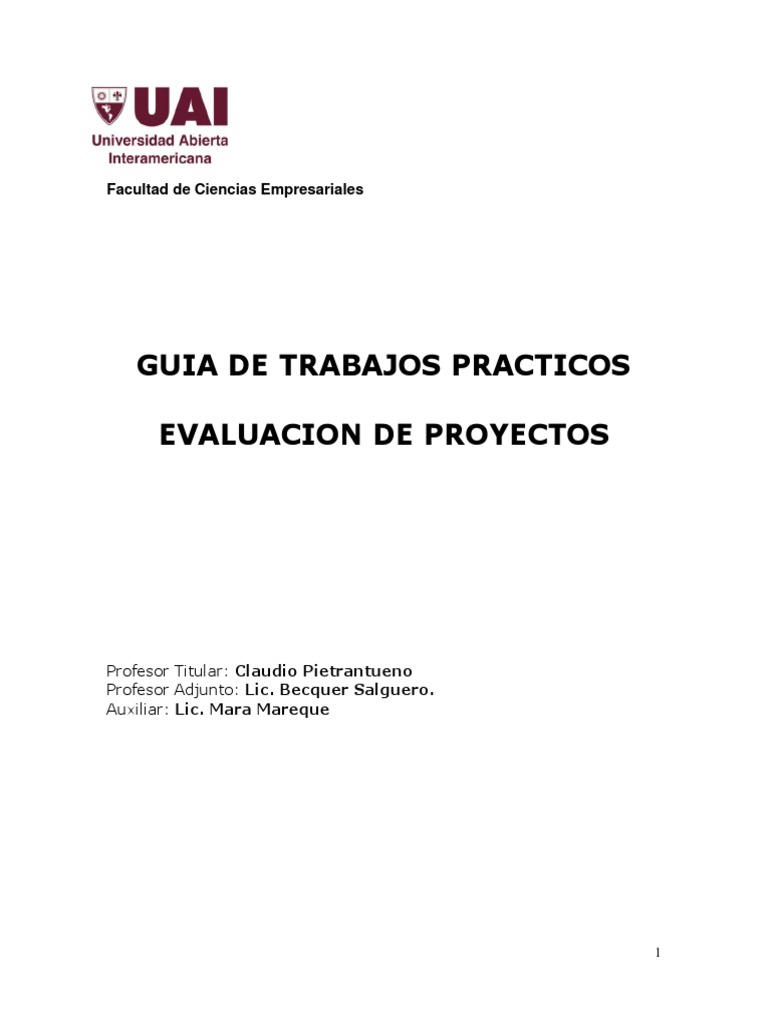 Guias TP Evaluación de Proyectos Def. | Descargar gratis PDF | Costo | Evaluación