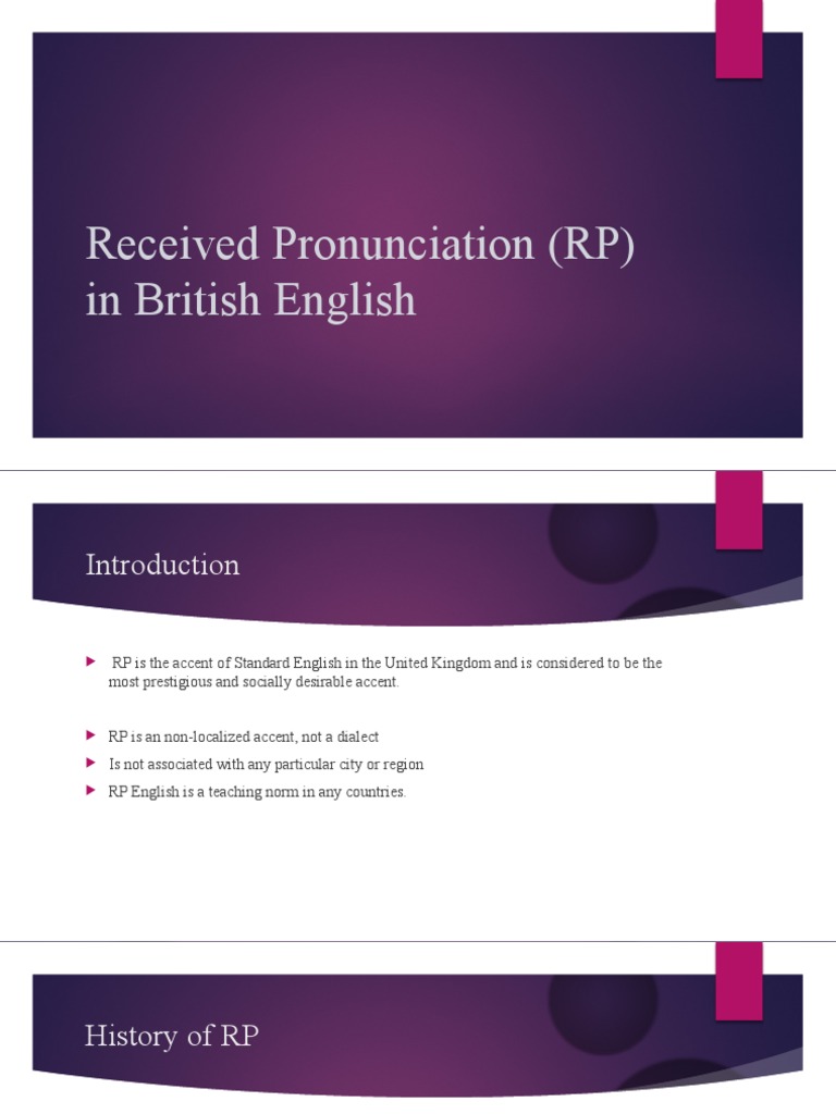 Received Pronunciation (RP) in British English | PDF