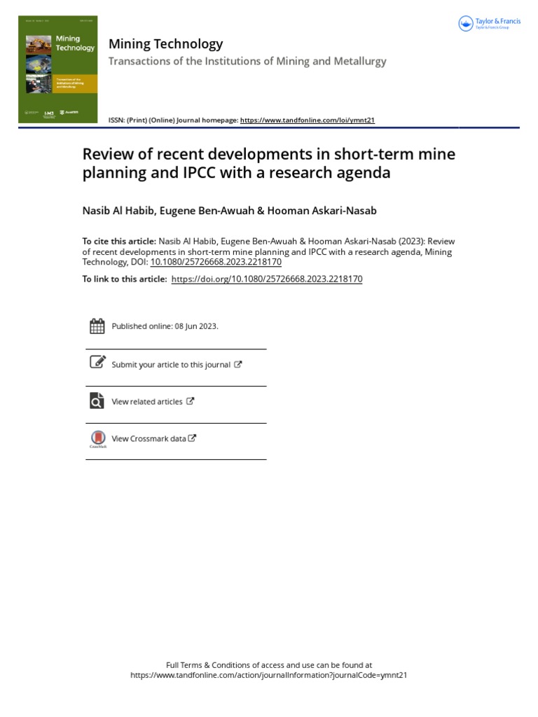 Review of recent developments in short term mine planning and IPCC with ...