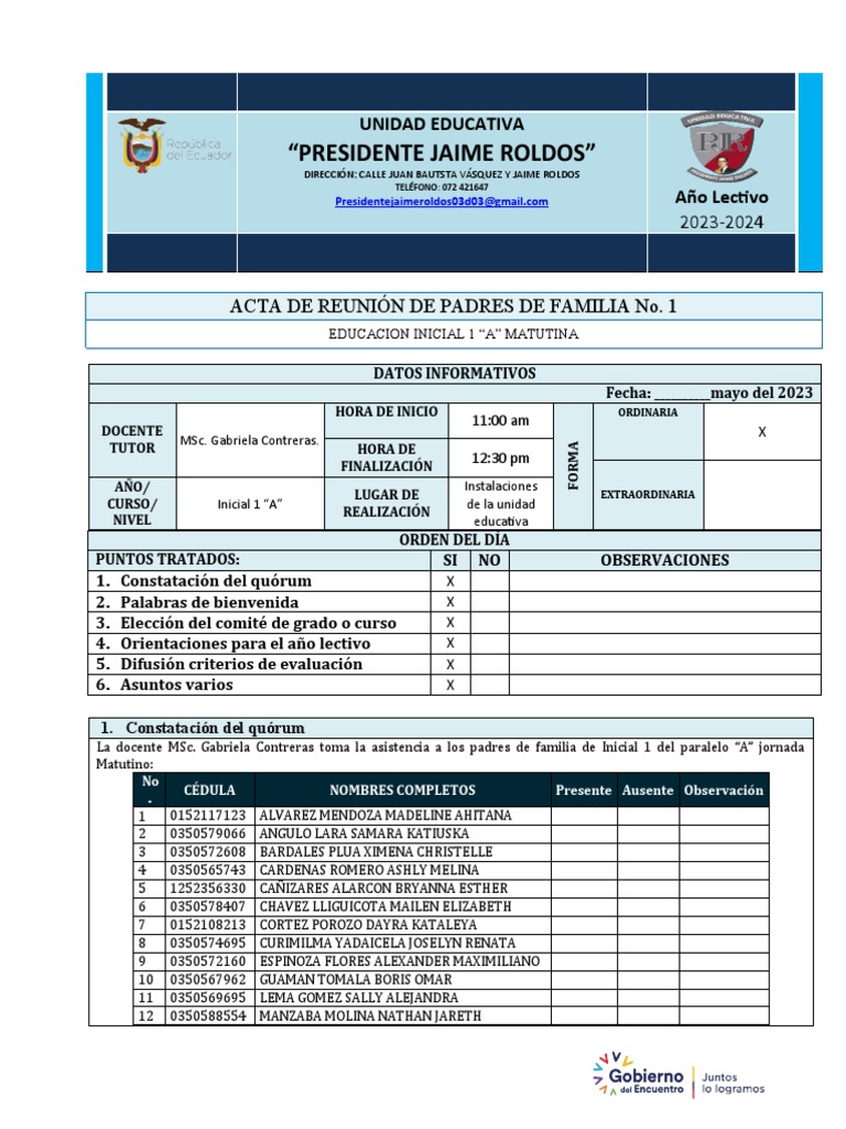 Acta de Reunión de PPFF | PDF