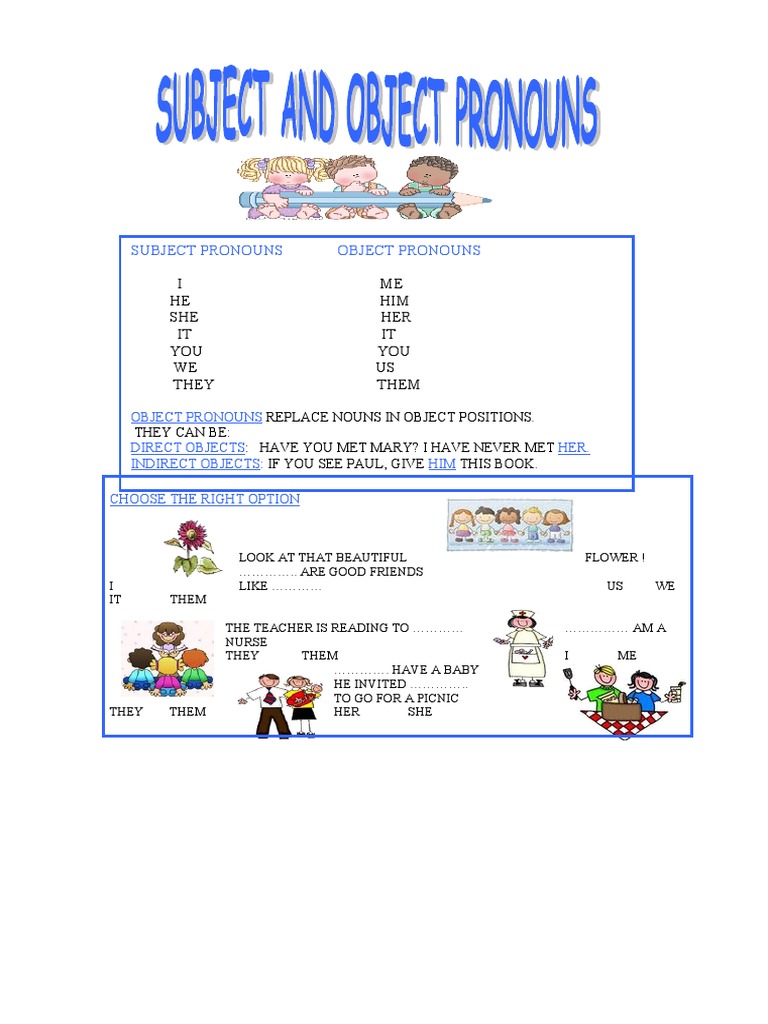 Subject and Object Pronouns Fun Activities Games 908 | PDF