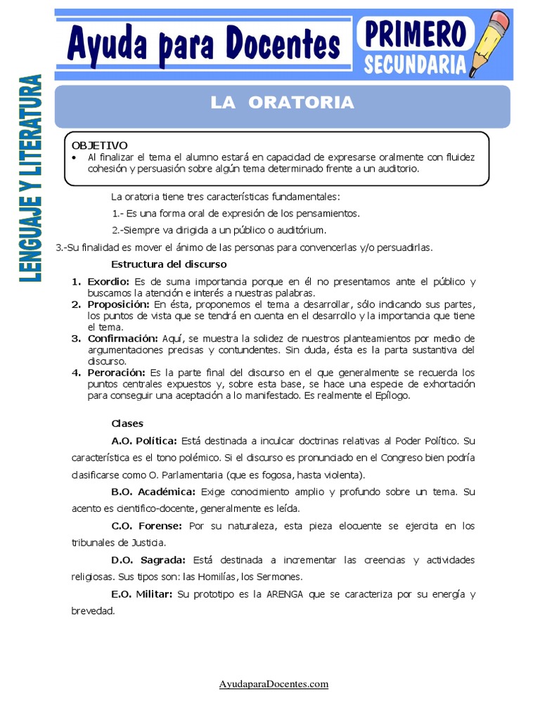 La Oratoria para Primero de Secundaria | PDF | Hablar en público
