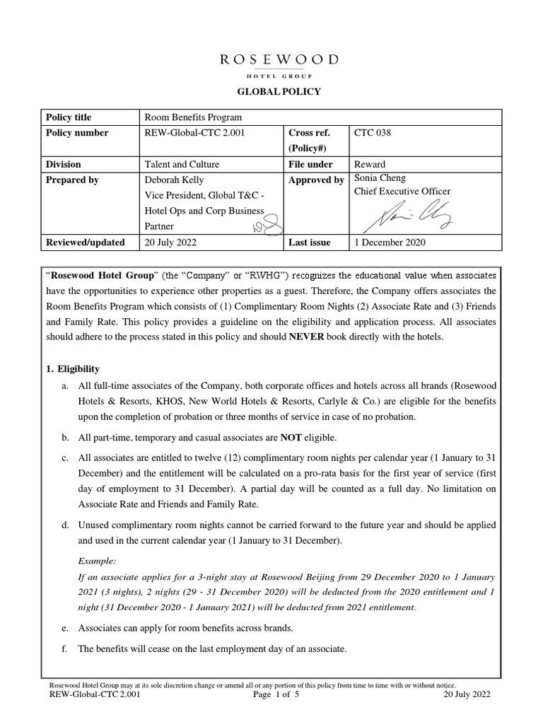 REW-Global-CTC 2.001 Room Benefits Program | PDF | Taxes | Economies