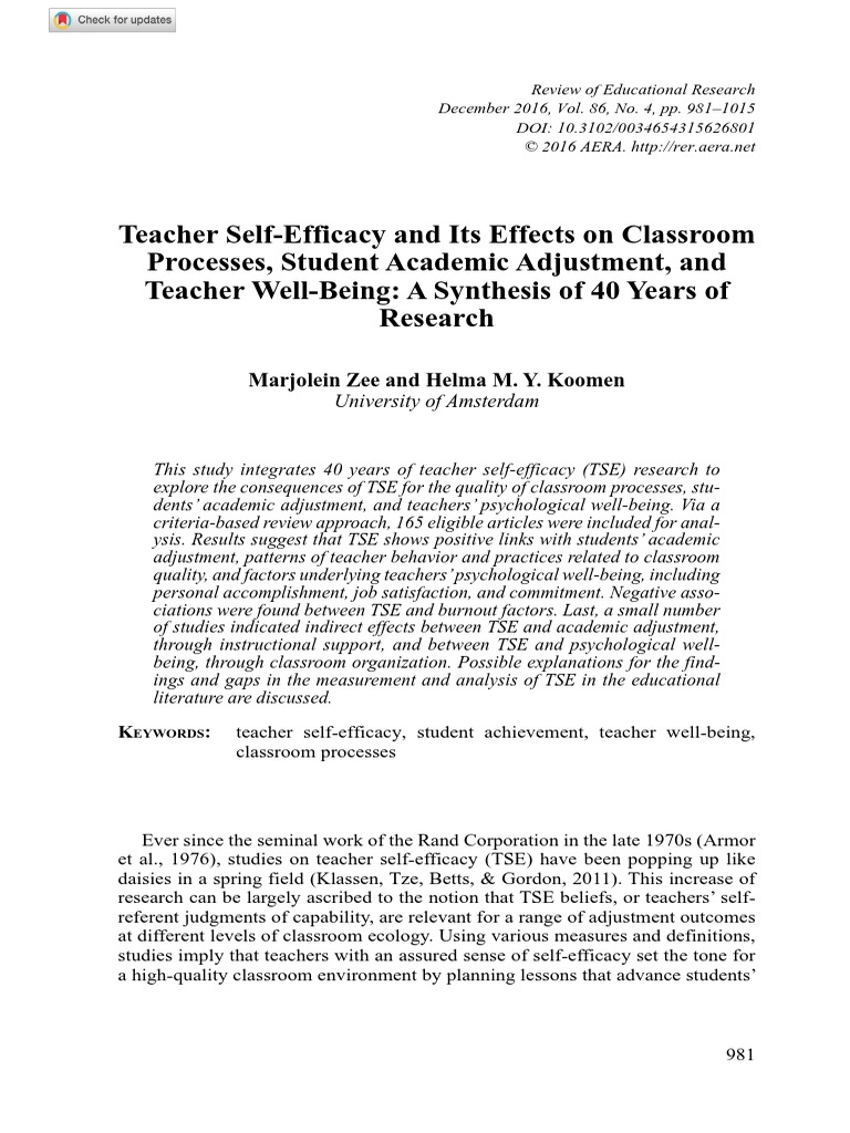 E 0034654315626801 | PDF | Self Efficacy | Teachers